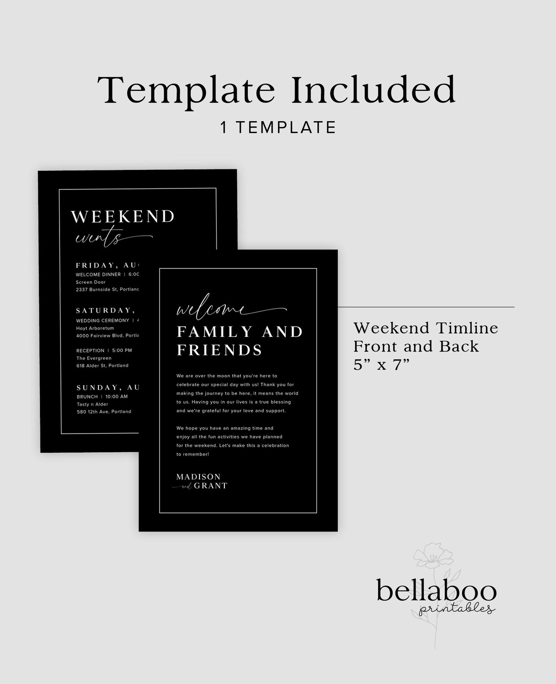 Wedding Welcome Bags Note Template, Wedding Welcome Letter, Black ...