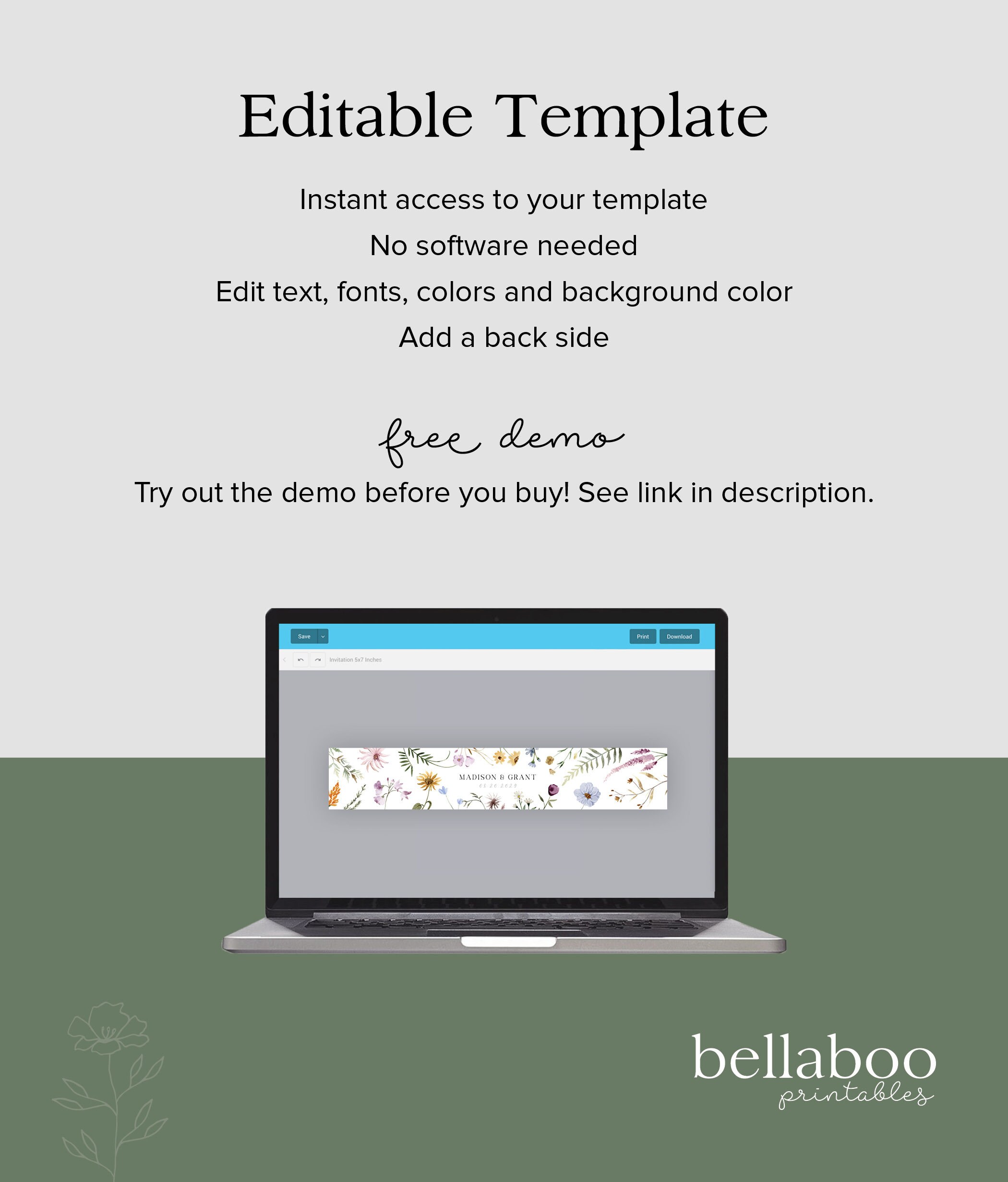 Wildflower Wedding Invitation Belly Band Template, Floral Wedding ...