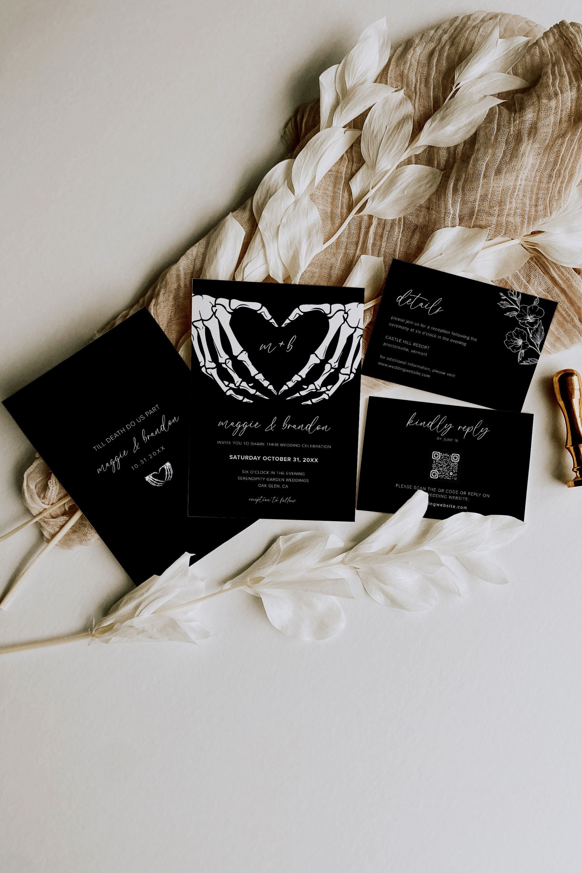 Gothic Wedding Invitation Set Templates Halloween Wedding - Etsy