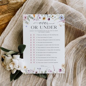 Over or Under Bridal Shower Game, Boho Bridal Shower Game, Over or ...