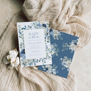 Dusty Blue Baby Shower Invitation Template Blue Floral Baby Shower ...