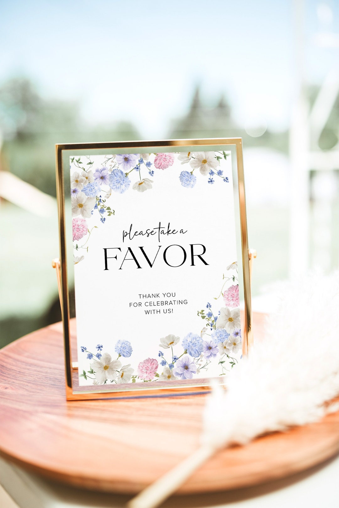 Blue Floral Favor Sign Template, Baby Shower Sign, Wildflower Wedding ...