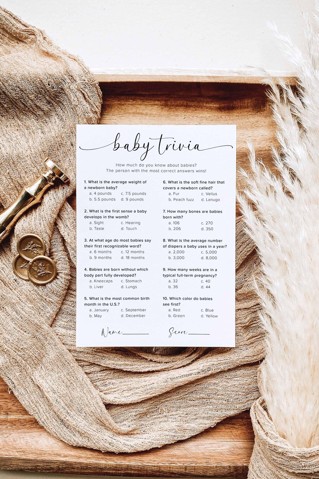 Baby Shower Trivia Game, Baby Shower Games, baby Shower Trivia, Baby ...