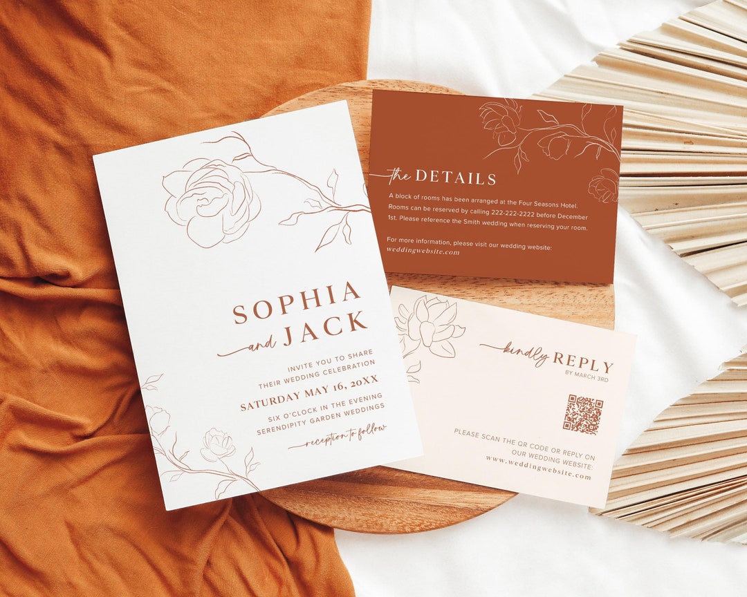 Minimalist Wedding Invitation, Terracotta Wedding Invitation Template ...