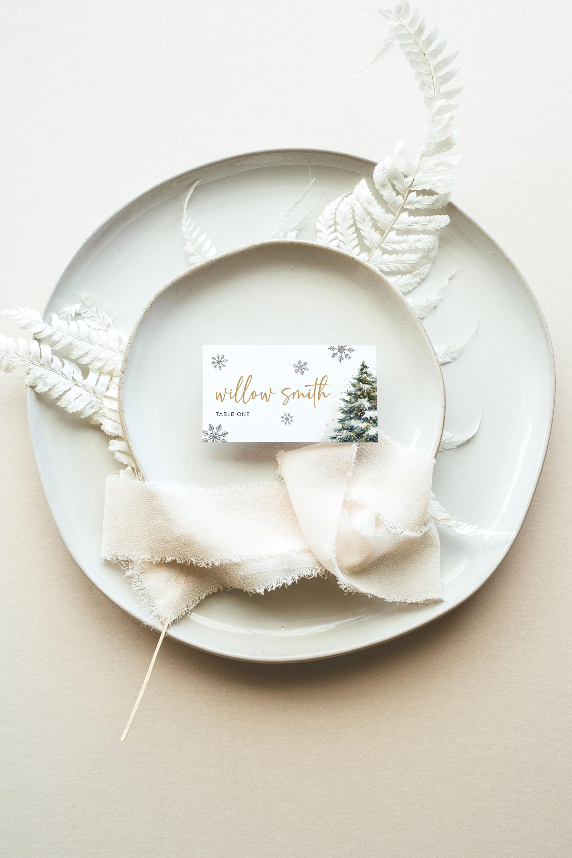 Winter Place Cards Template, Winter Wedding Place Cards, Christmas ...