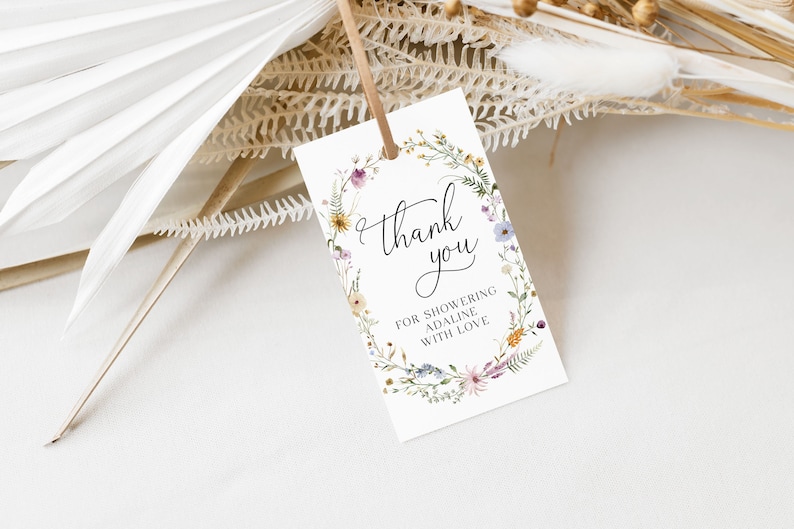 Floral Baby Shower Gift Tag Template, Wildflower Bridal Shower Favor ...