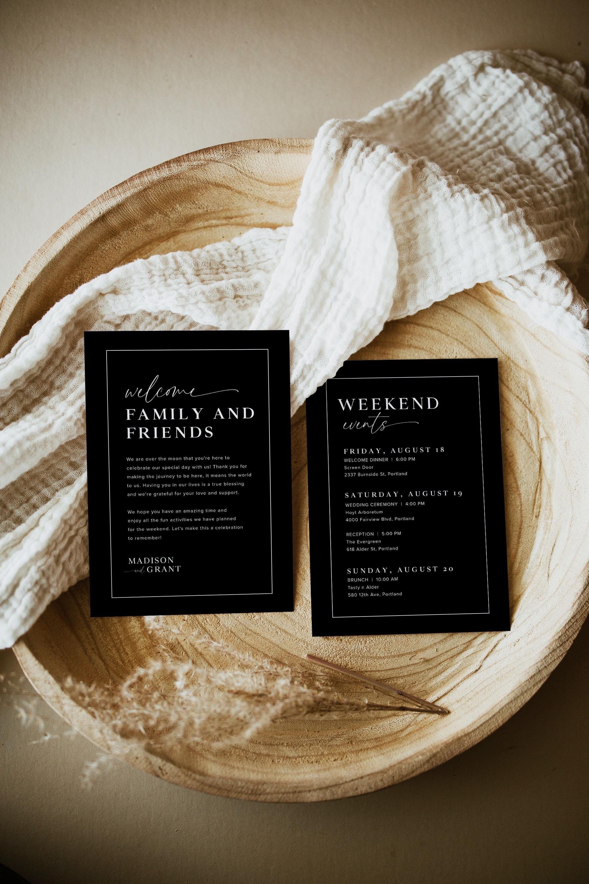 Wedding Welcome Bags Note Template, Wedding Welcome Letter, Black ...
