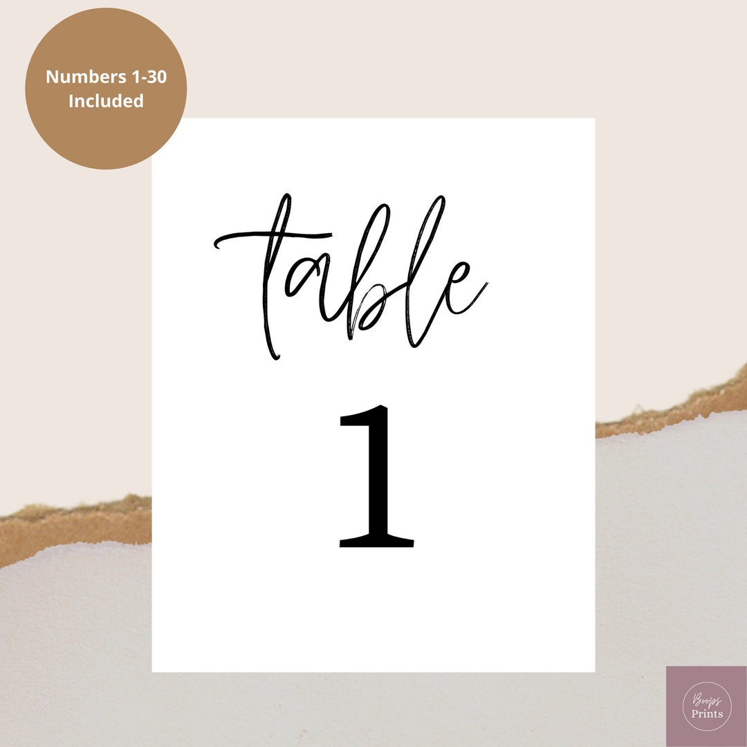 Números de mesa elegantes imprimibles, números de mesa de boda, números ...