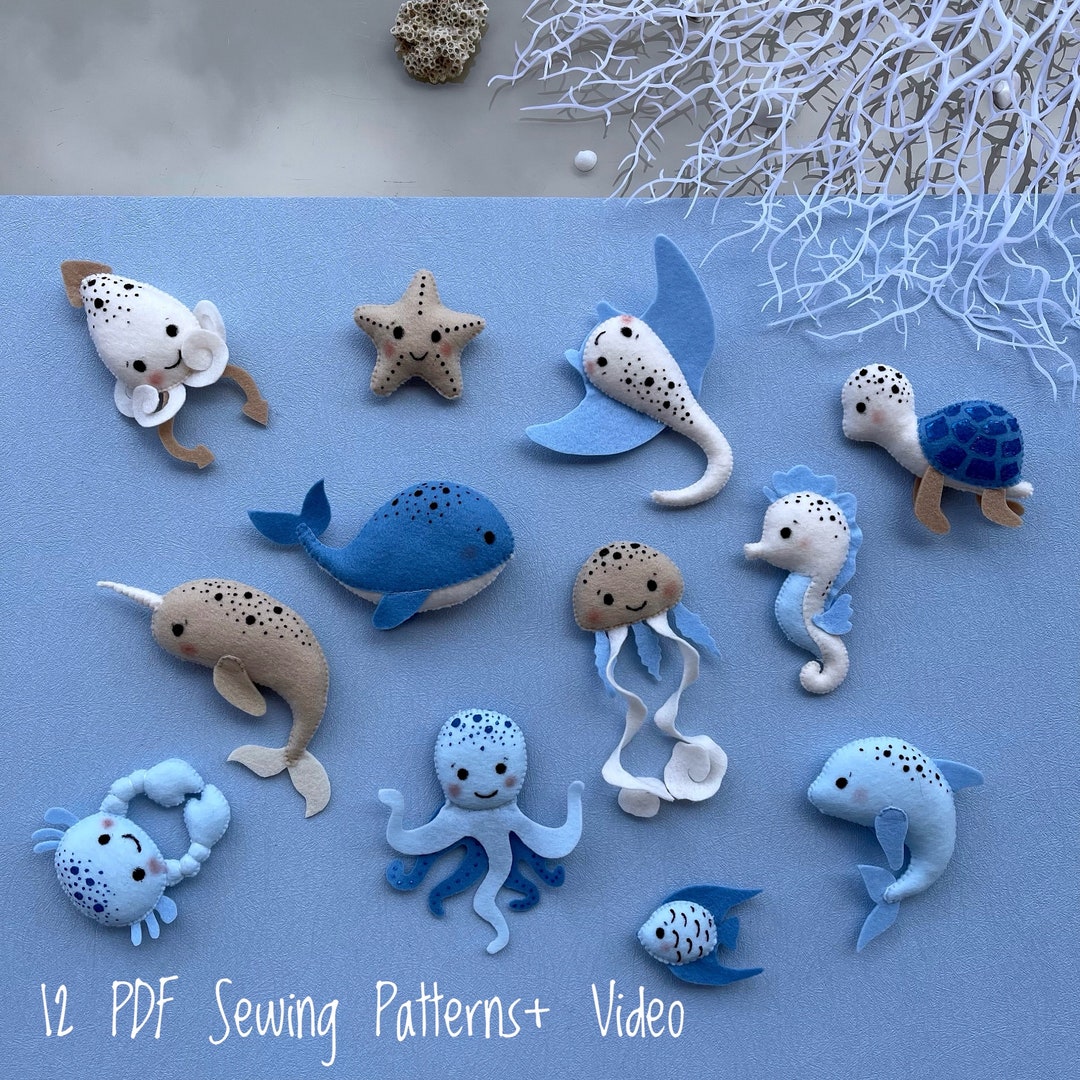 Ocean Creatures Ornament Sewing Pattern. Bundle of 12 Felt Sea Animals ...