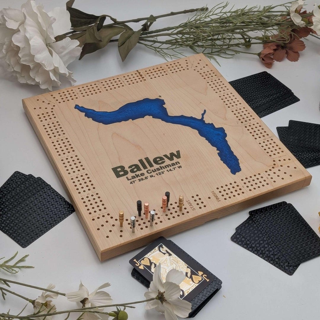 Custom Lake Cribbage Board With Resin Inlay – Personalized 4-track ...