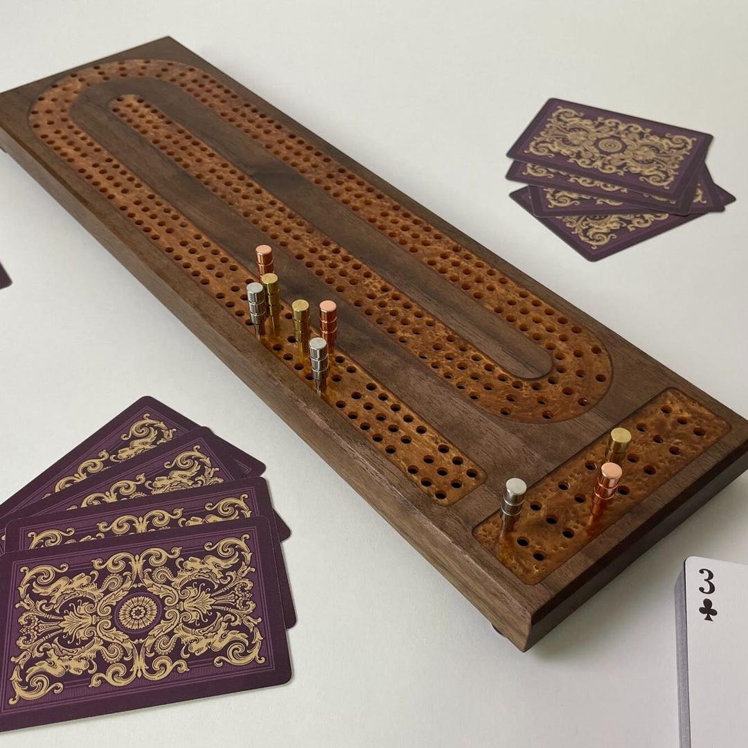 Premium Cribbage Board With Copper Resin Track Inlay | Peg Storage ...