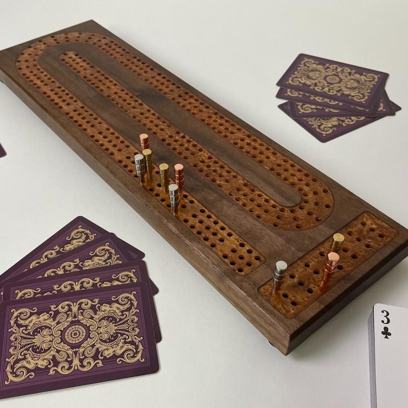Premium Cribbage Board With Copper Resin Track Inlay | Peg Storage ...