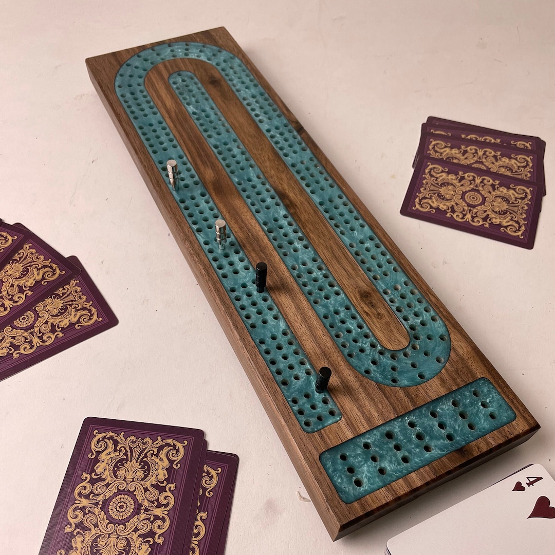 Premium Cribbage Board Glacier Blue Resin Inlay With Peg Storage ...