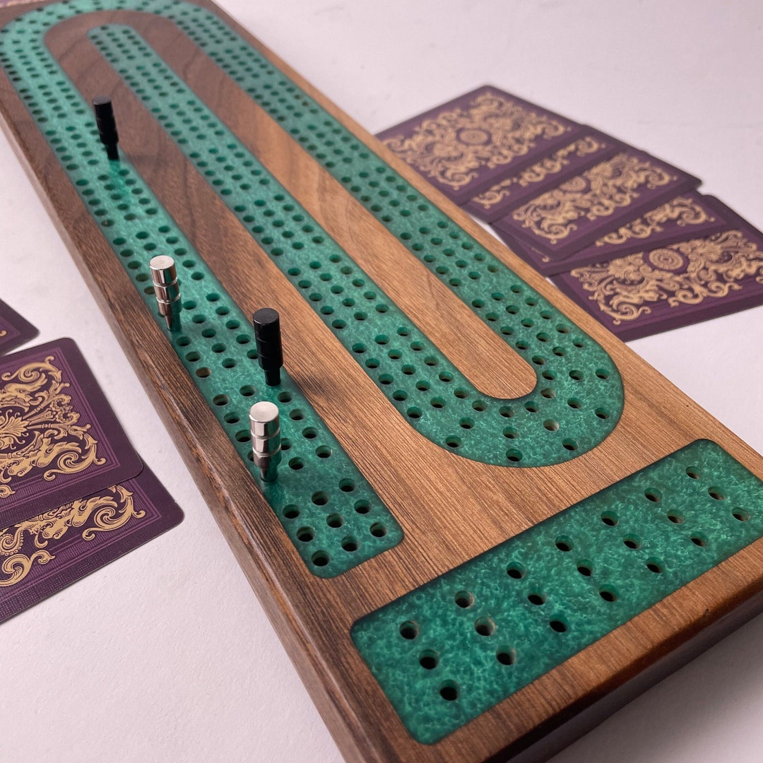 Premium Cribbage Board Emerald Resin Inlay Cribbage Board | Includes 9 ...