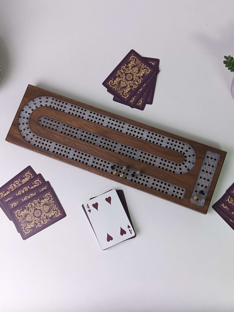 Premium Cribbage Board Titanium Resin Inlay | Includes 9 Metal Pegs ...