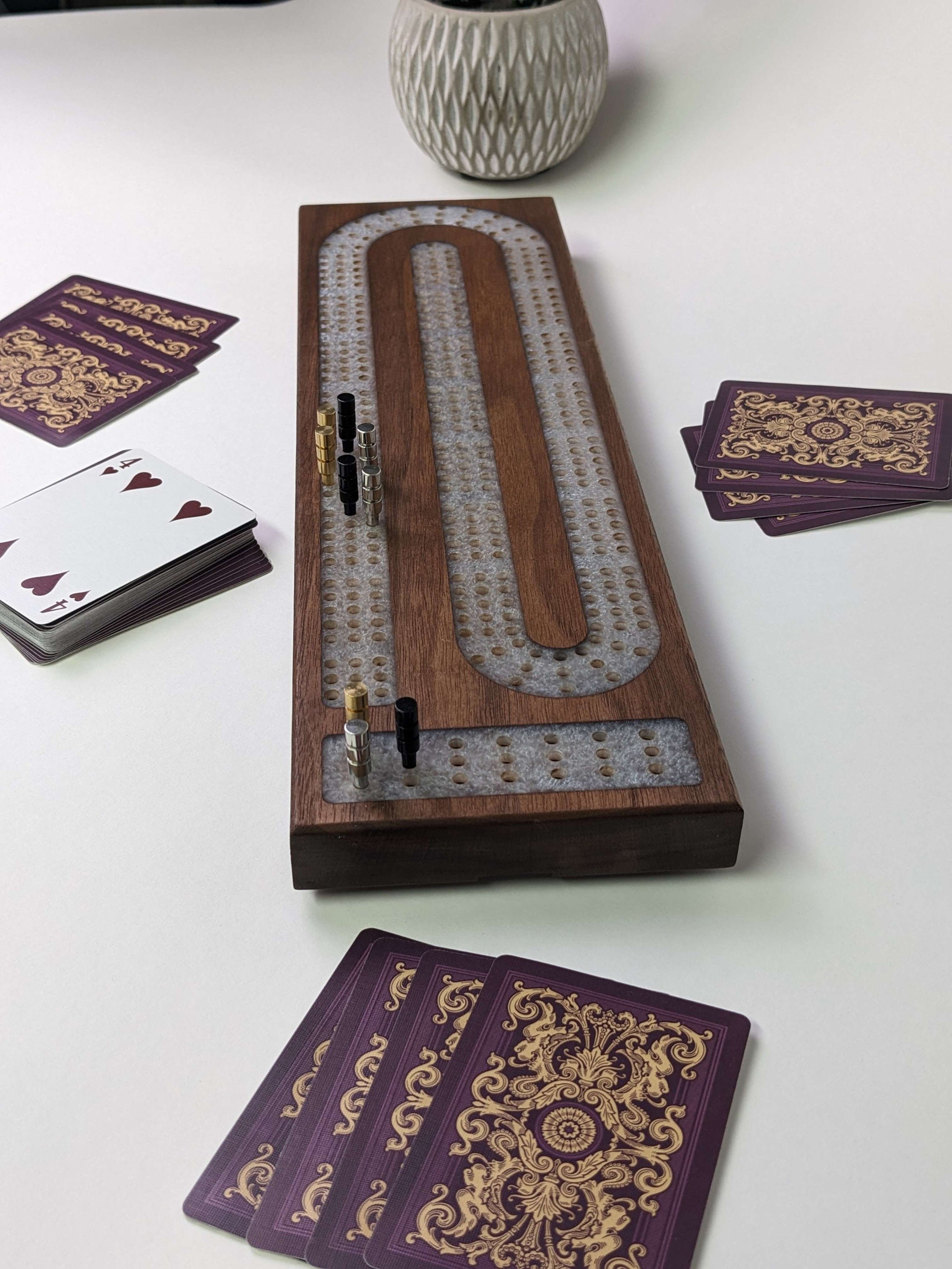 Premium Cribbage Board Titanium Resin Inlay | Includes 9 Metal Pegs ...