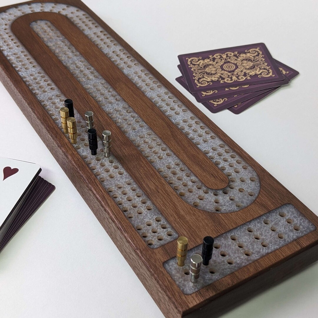 Premium Cribbage Board Titanium Resin Inlay | Includes 9 Metal Pegs ...