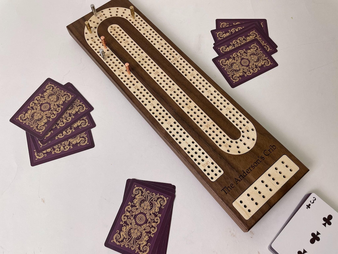 Premium Cribbage Board With Wooden Inlay | Comes With 6 Metal Pegs | Handcrafted in Wisconsin - Etsy