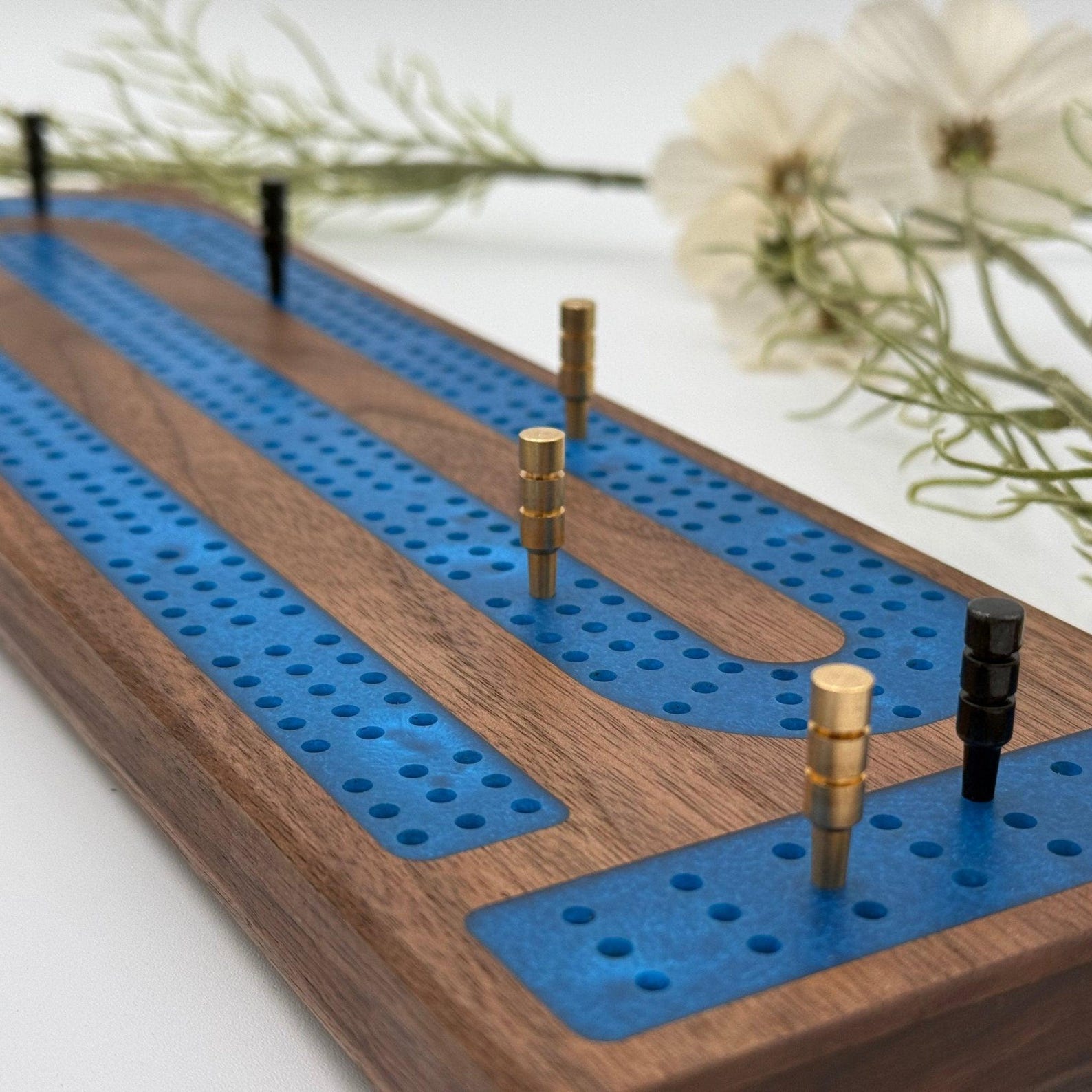 Premium Cribbage Board Cobalt Blue Resin Inlay | Comes With 9 Metal ...