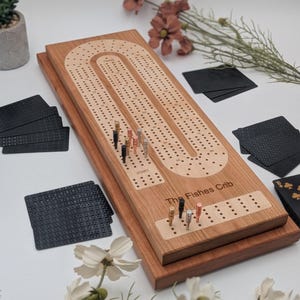 Personalized 4-lane Cribbage Board With Card Storage – Wooden Inlay ...