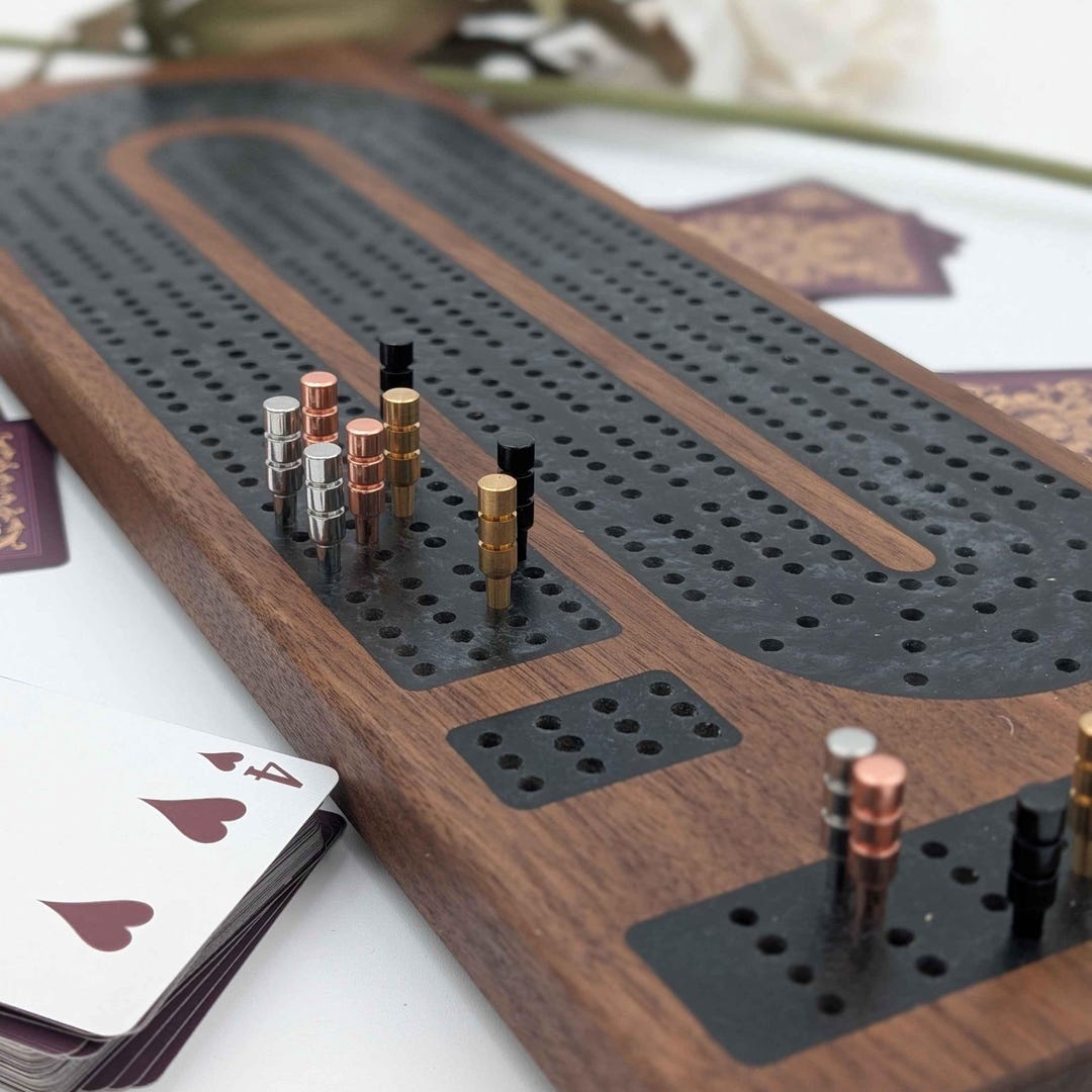 Four Lane Cribbage Board With Card Storage and Resin Inlay - Etsy