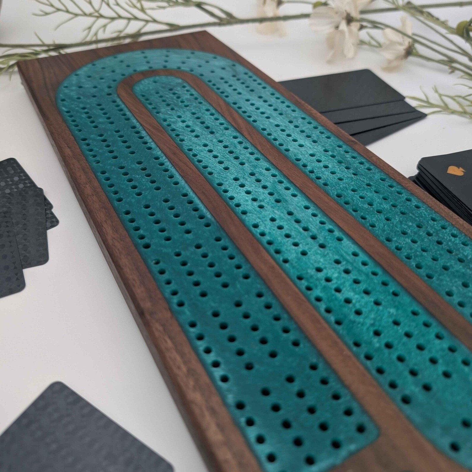 Four Lane Cribbage Board - Emerald Resin Inlay - Etsy
