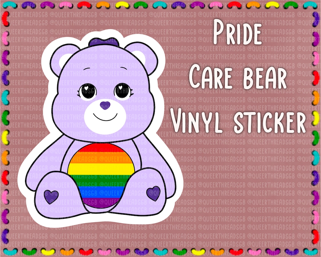 LGBTQ Care Bear Holding Pride Flag Sticker Pride Care Bear - Etsy