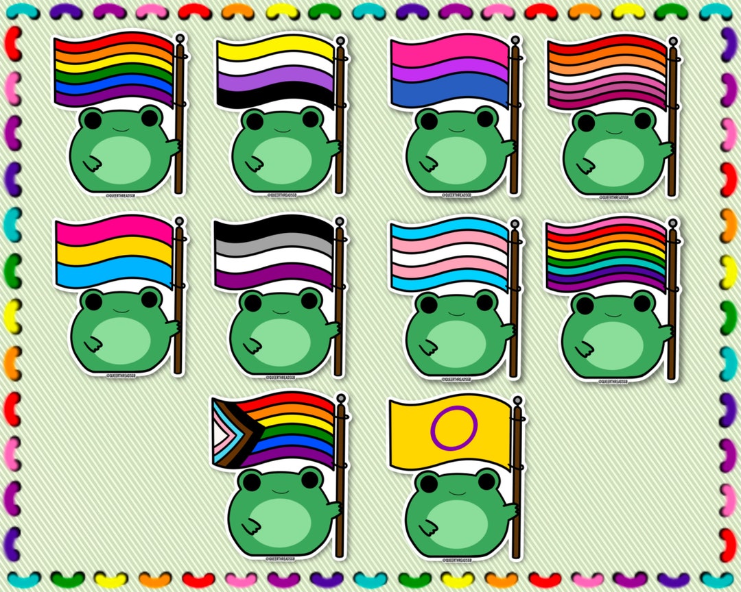 LGBTQ+ Frog Holding Pride Flag Sticker | Pride Frog Sticker | Lgbt Sticker - Lgbt Vinyl Sticker ...