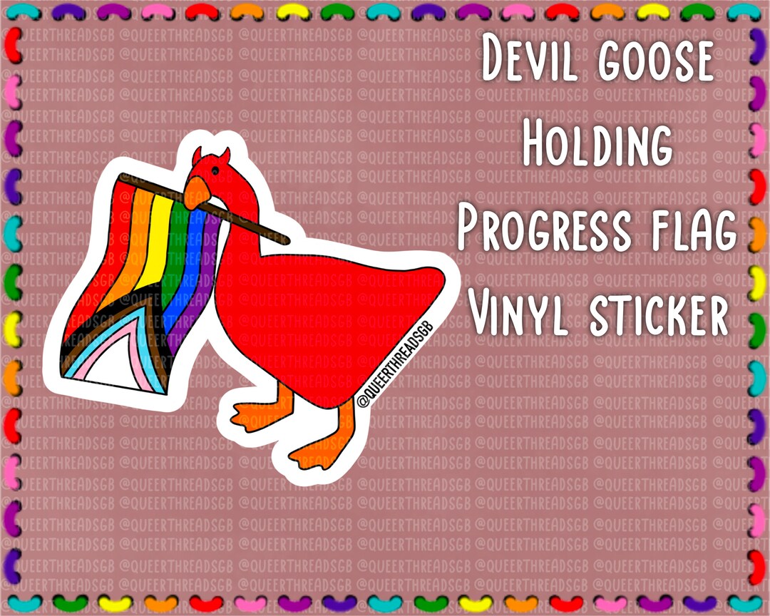 LGBTQ+ Devil Goose Holding Progress Flag | Pride Goose Sticker - Etsy
