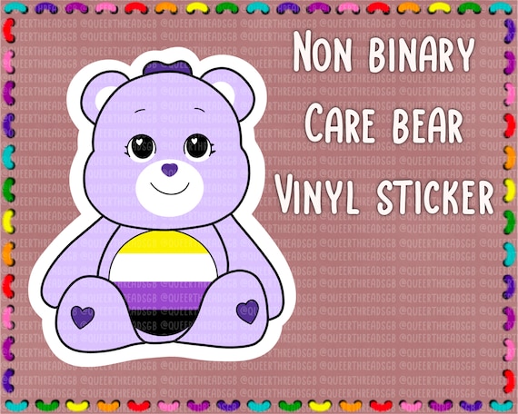 LGBTQ Care Bear Holding Non Binary Pride Flag Sticker Pride - Etsy