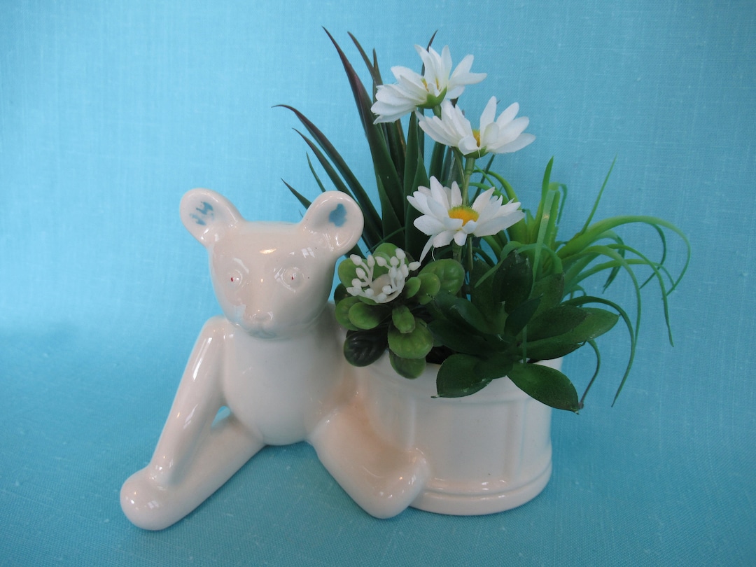 Vintage Planter, Teddy Bear Next to Drum, 267 - Etsy