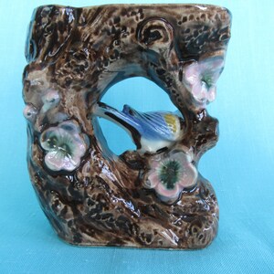 Vintage Blue Bird on Cherry Blossom Tree, Vase, Planter, Florart Japan ...