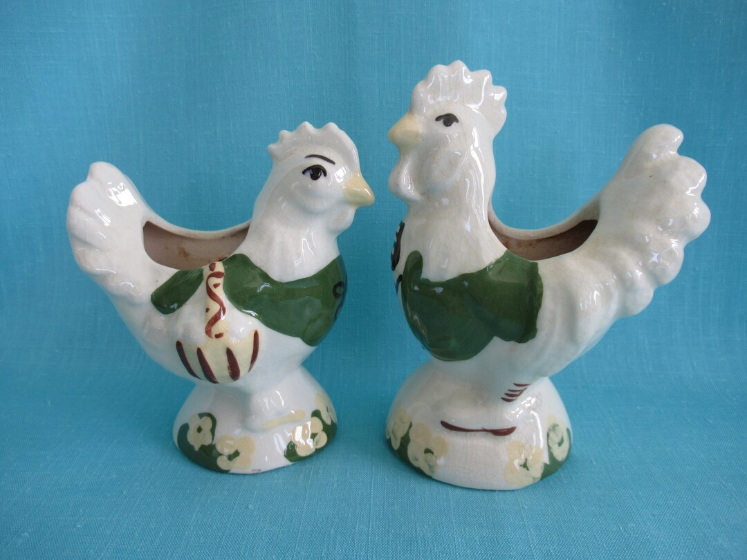 Vintage Hen and Rooster Wall Pocket Planters - Etsy