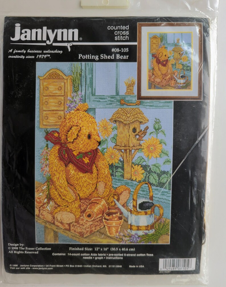 Potting Shed Bear Counted Cross Stitch Kit, Vintage 90s Janlynn ...