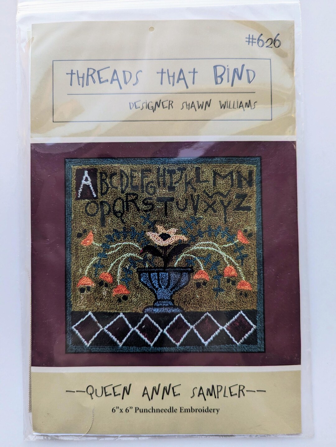 Queen Anne Sampler Punchneedle Pattern and Weavers Cloth, Threads That ...