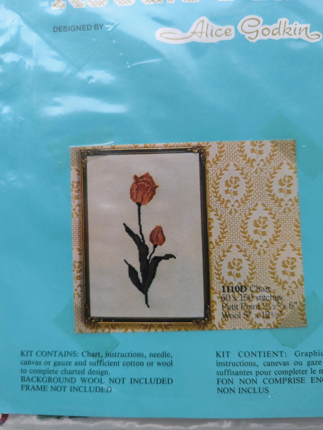 Tulips 3 Thread Petit Point Kit, Vintage Alice Godkin Kit, Chart 1110D ...