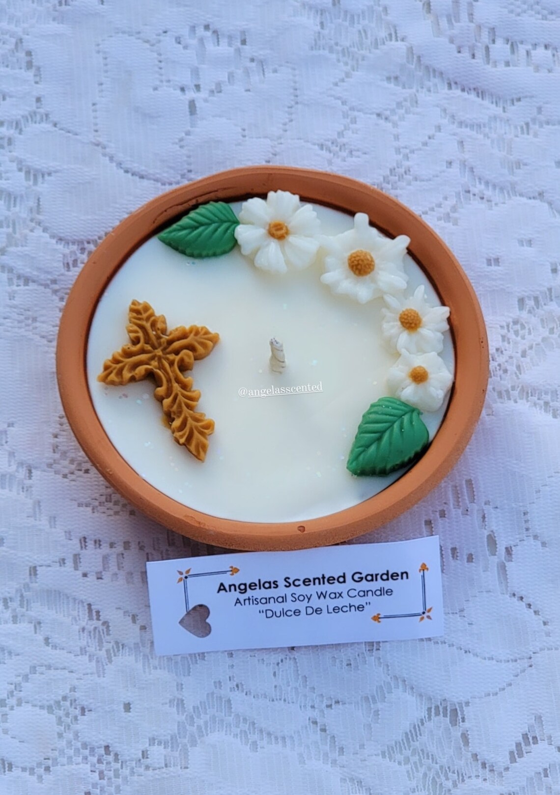 Mexican Dulce De Leche Soy Candle: Handmade Barro Dish, Cross & Flowers ...