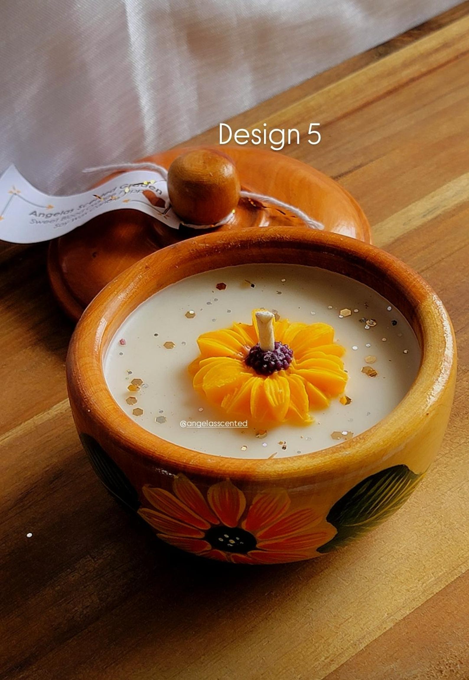 Blood Orange Sunflower Soy Candle: Handmade Wooden Vase Candle - Etsy
