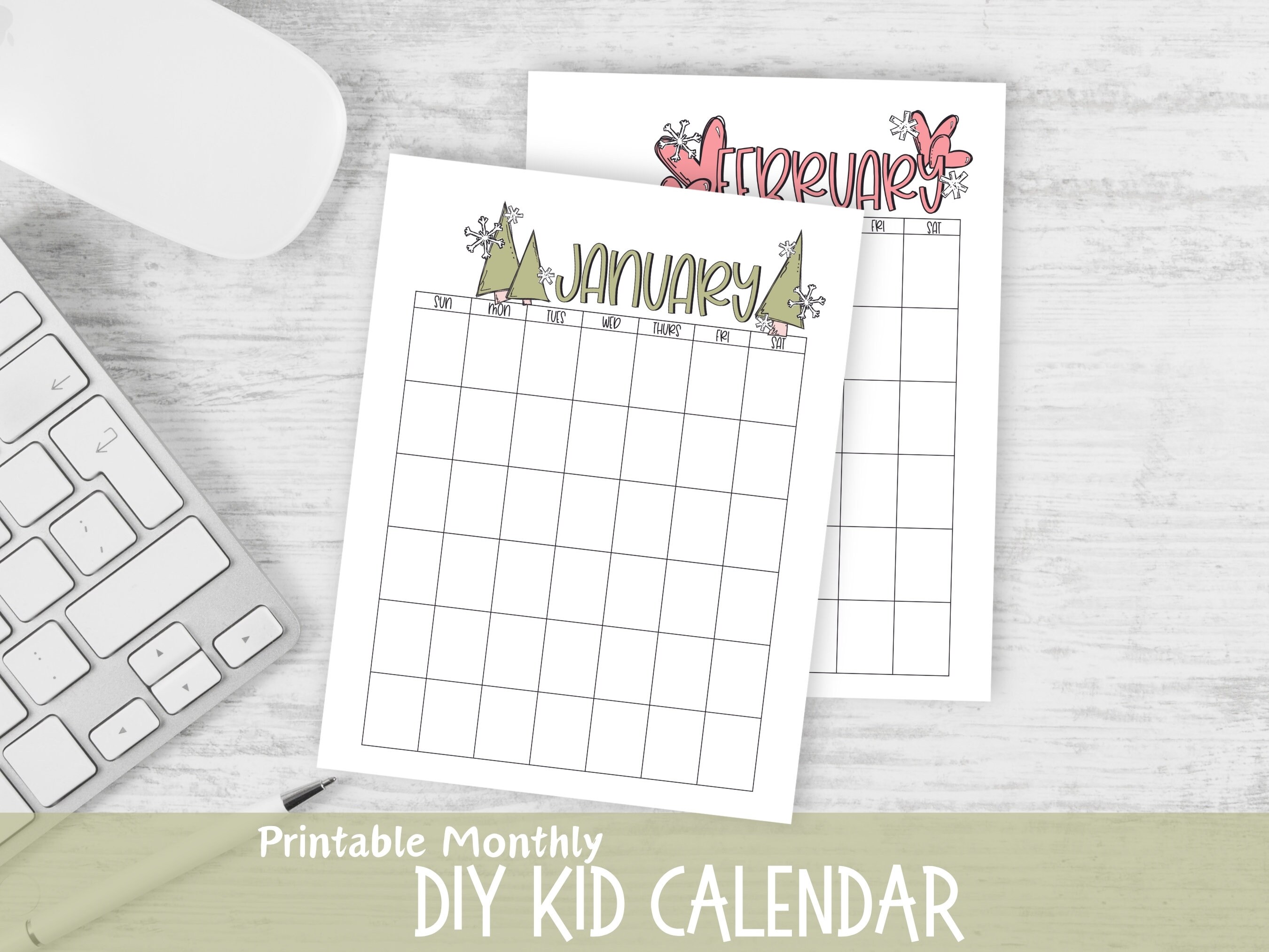 Monthly Calendar Set Seasonal Calendars Perpetual Calendar Calendar for ...