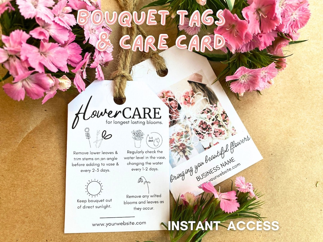 Flower Bouquet Tags Template, Flower Care Card, Flower Farmer Tags ...