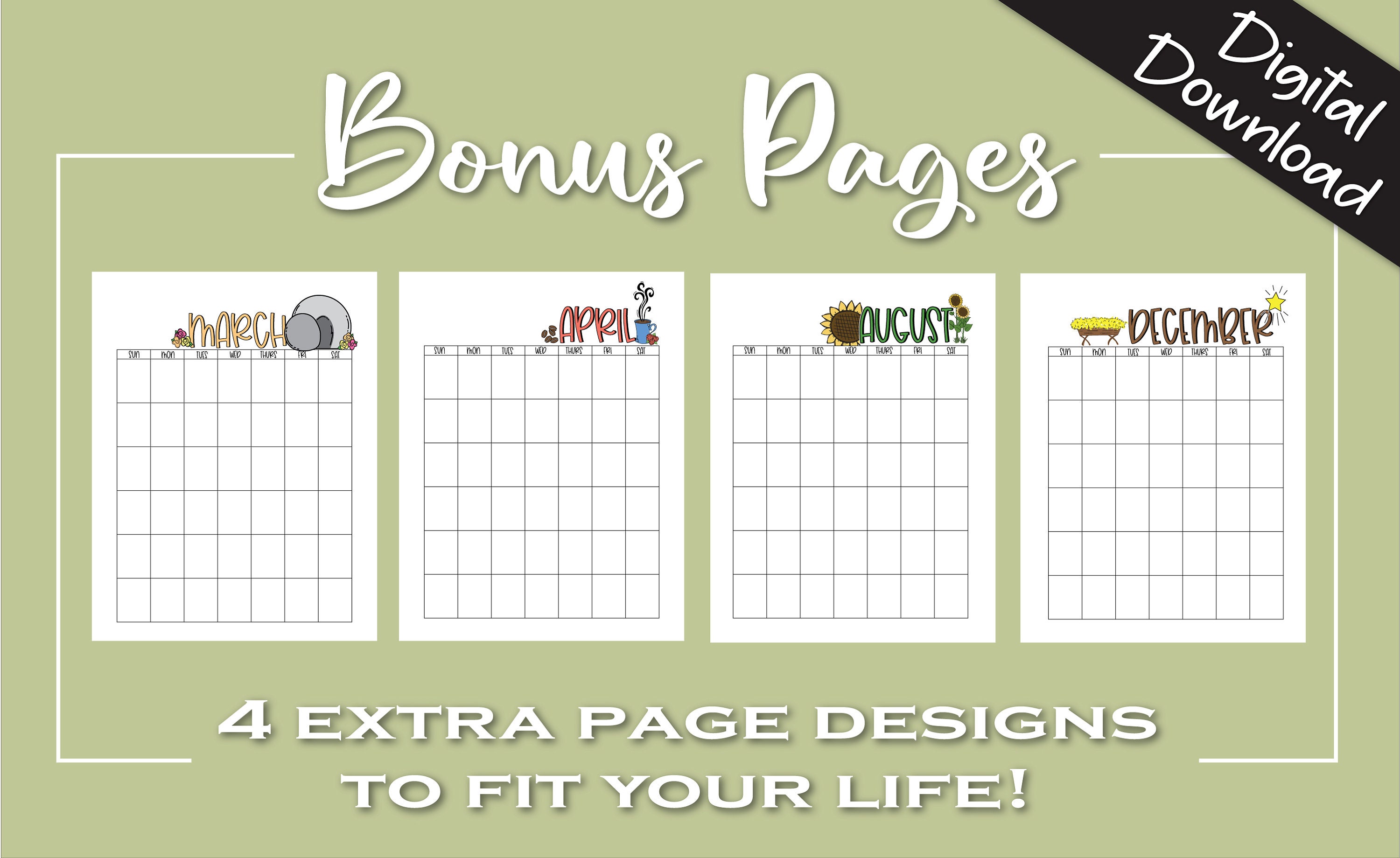 Monthly Calendar Set Seasonal Calendars Perpetual Calendar Calendar for ...