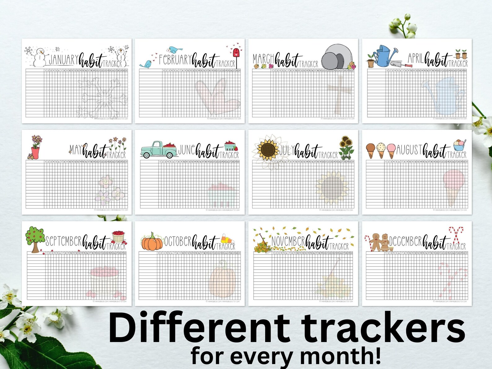 12 Monthly Habit Tracker, Printable Habit Tracker, Goal Tracker ...