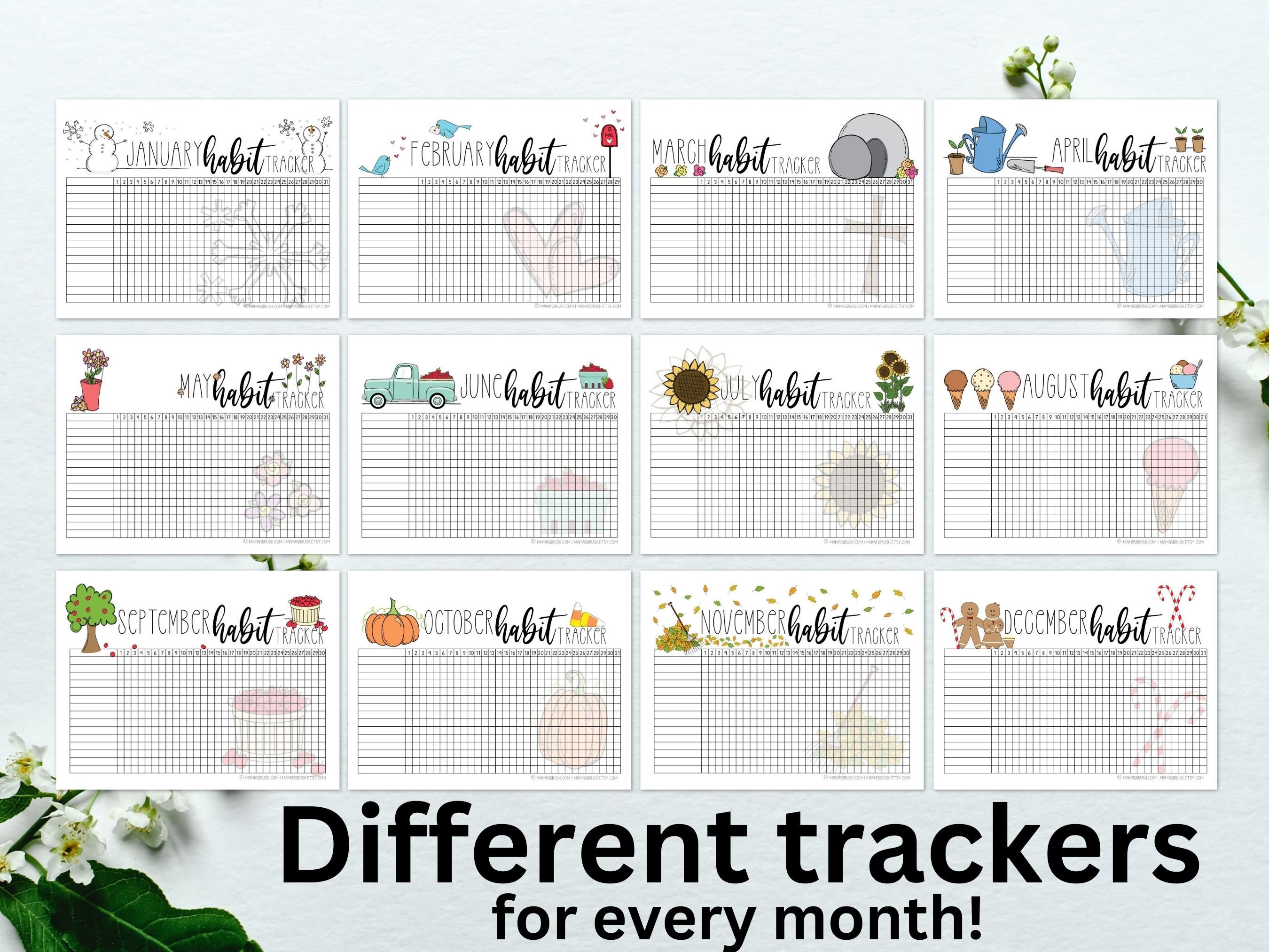 12 Monthly Habit Tracker, Printable Habit Tracker, Goal Tracker ...