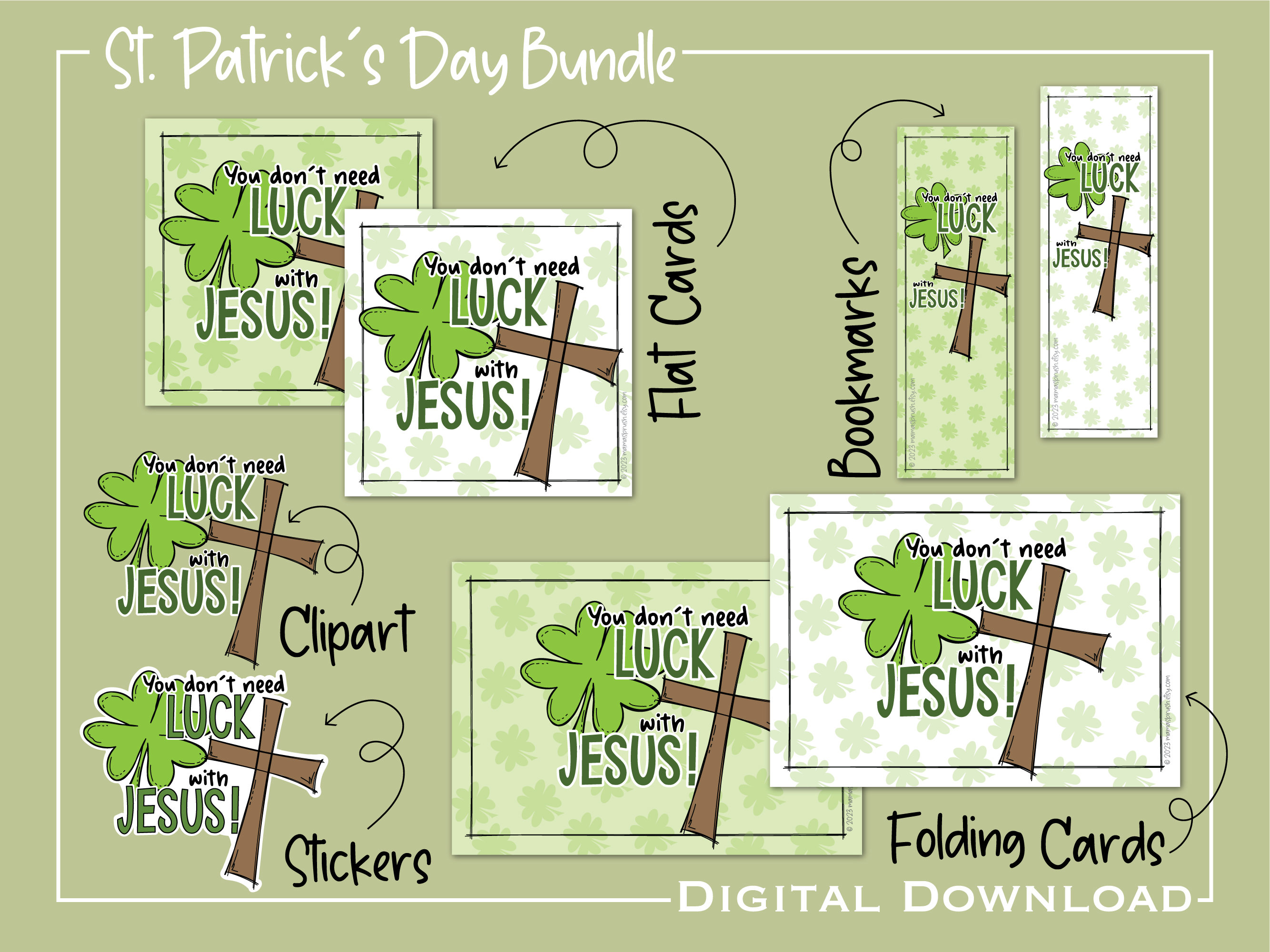 Christian St. Patrick's Day Bundle, Bookmarks, Cards, Stickers, Clipart ...
