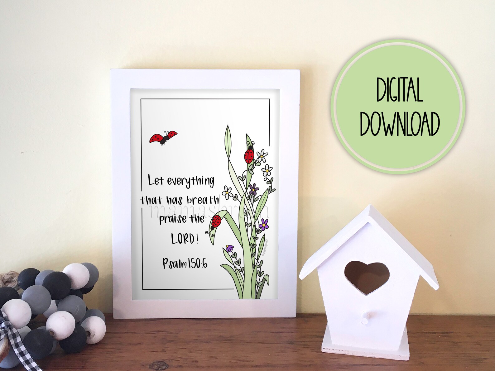 Ladybugs in the Grass Spring Summer Bible Verse Print Psalm 150:6 Let ...