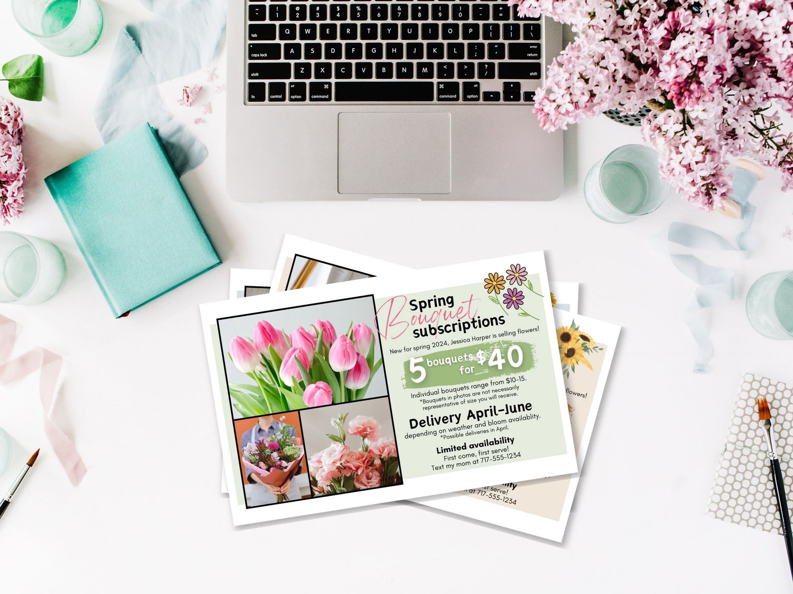Flower CSA Flyer Template, Flower Subscription Flyer, Bouquet ...
