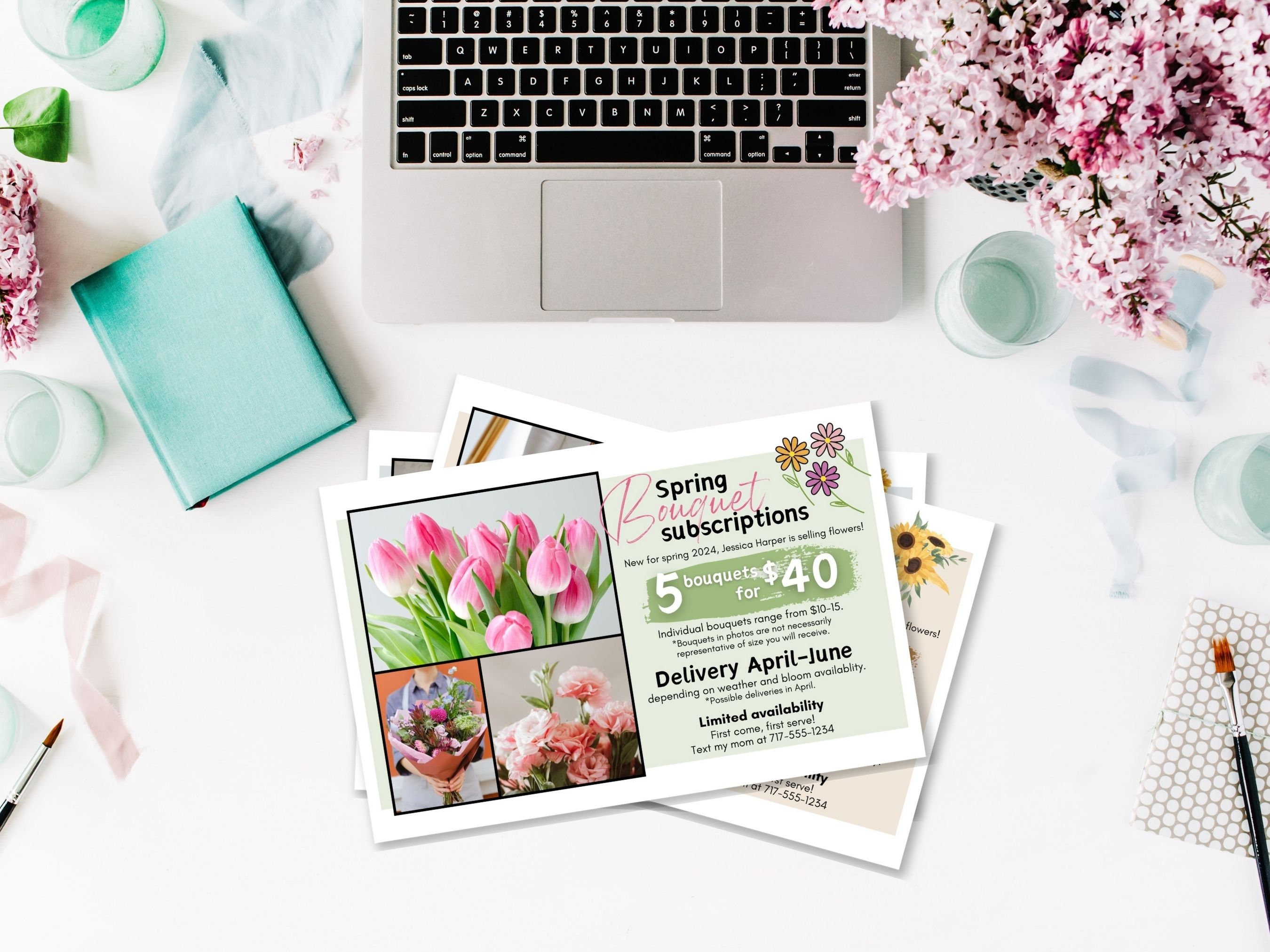 Flower CSA Flyer Template, Flower Subscription Flyer, Bouquet ...