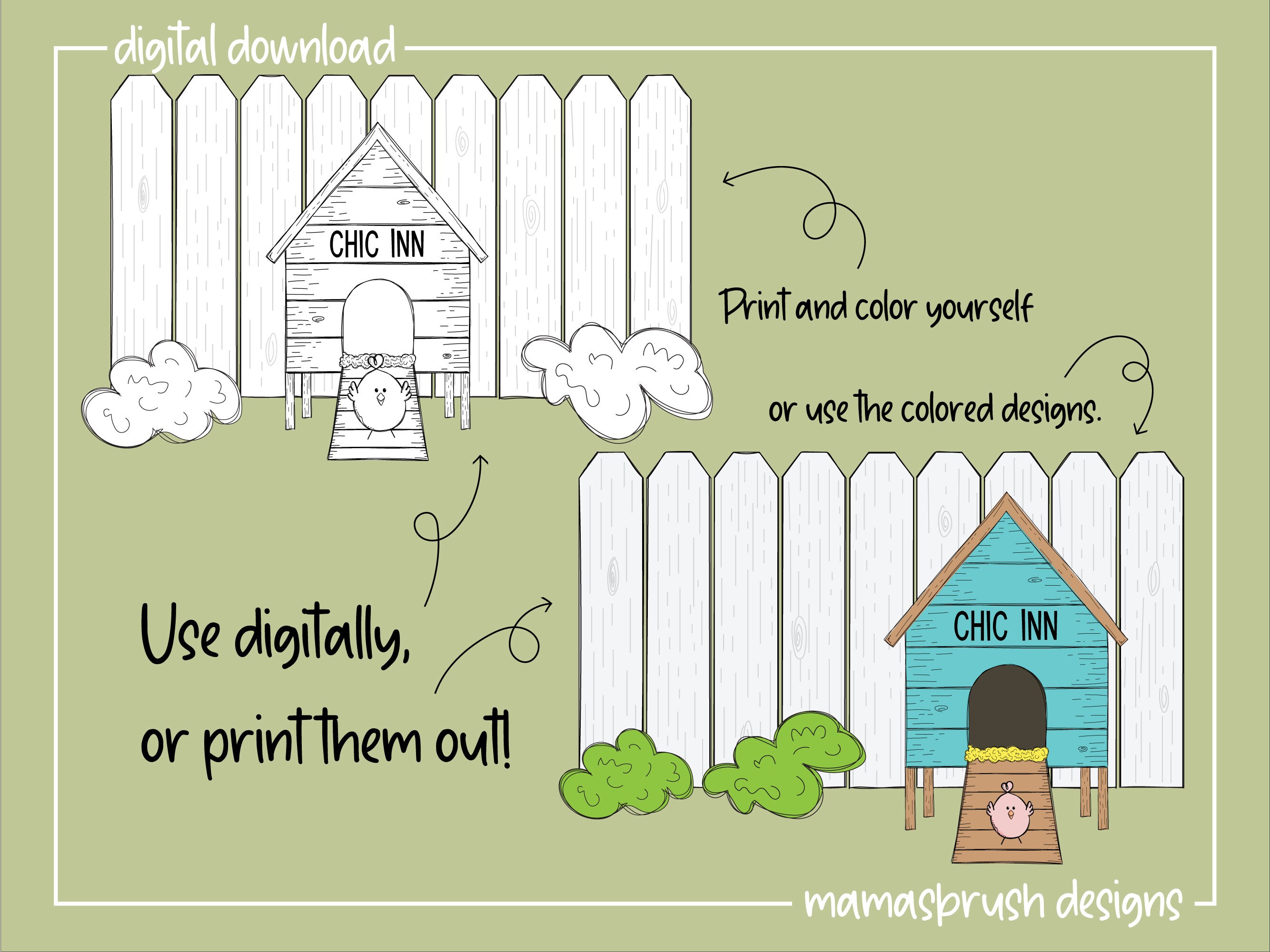 Chicken Clipart Set, Farm Yard Illustrations, Rooster, Chicken Coop ...