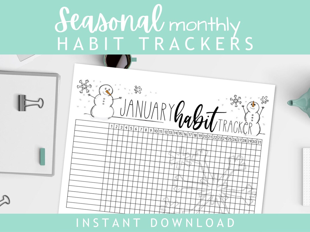 12 Monthly Habit Tracker, Printable Habit Tracker, Goal Tracker ...