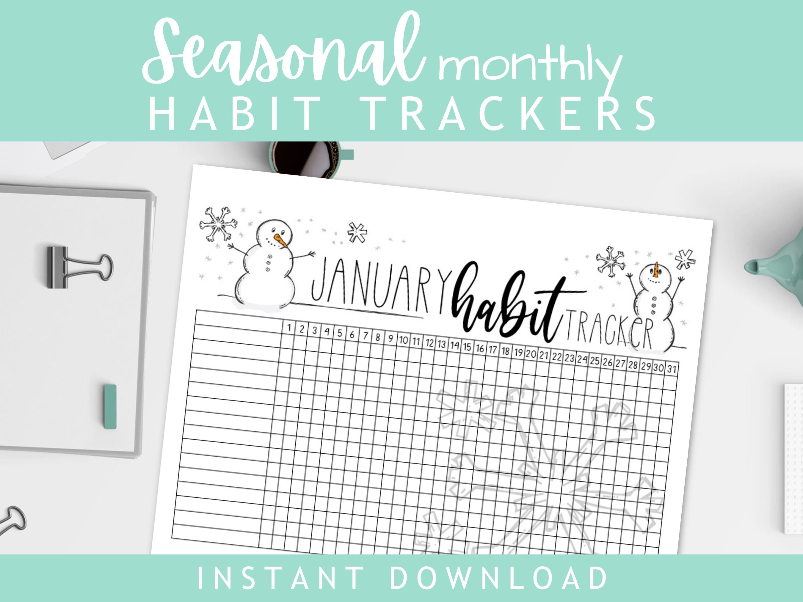 12 Monthly Habit Tracker, Printable Habit Tracker, Goal Tracker ...